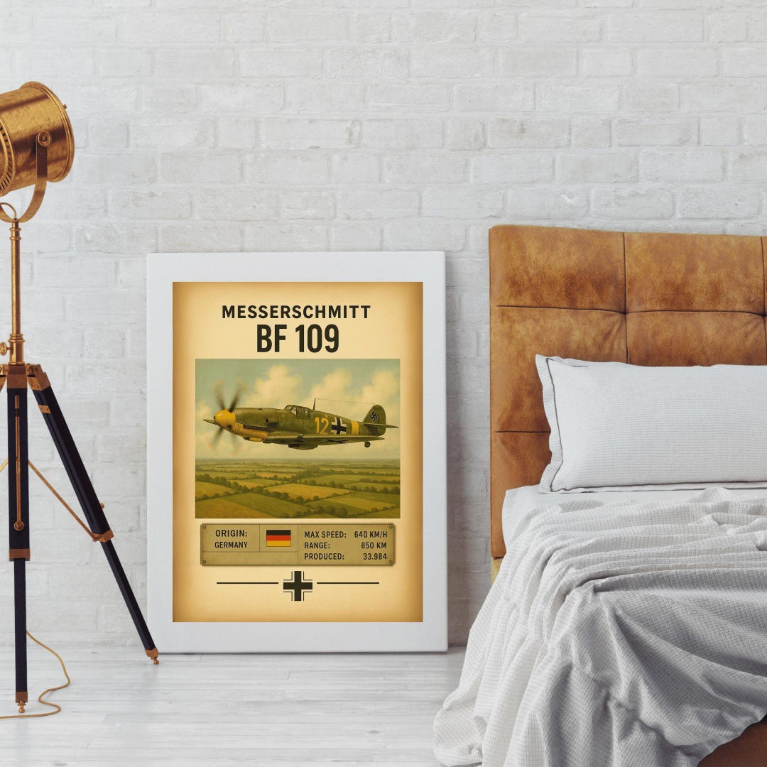 Messerschmitt Bf 109 Poster - WWII Fighter Plane Wall Art - Vintage ...
