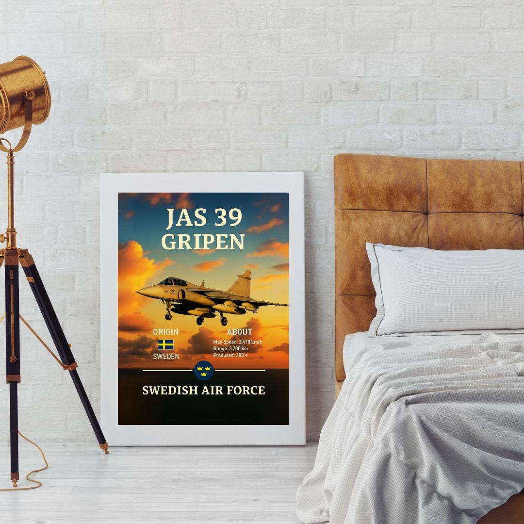 JAS 39 Gripen Poster | Swedish Fighter Jet Wall Art | Military Aviation ...