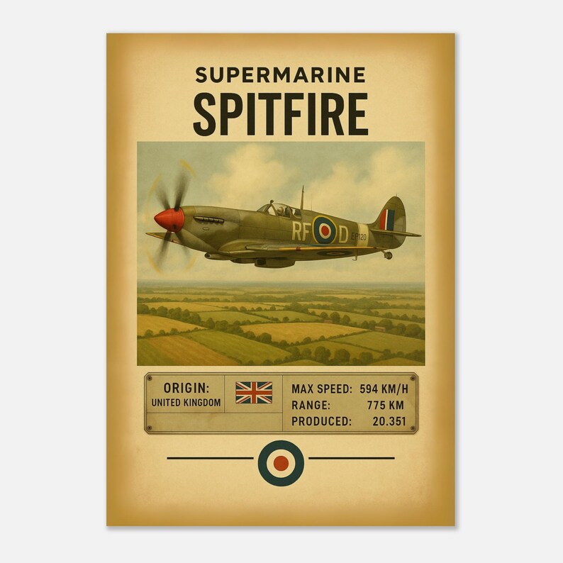 Supermarine Spitfire Poster: WWII Fighter Plane, Aviation History Art ...
