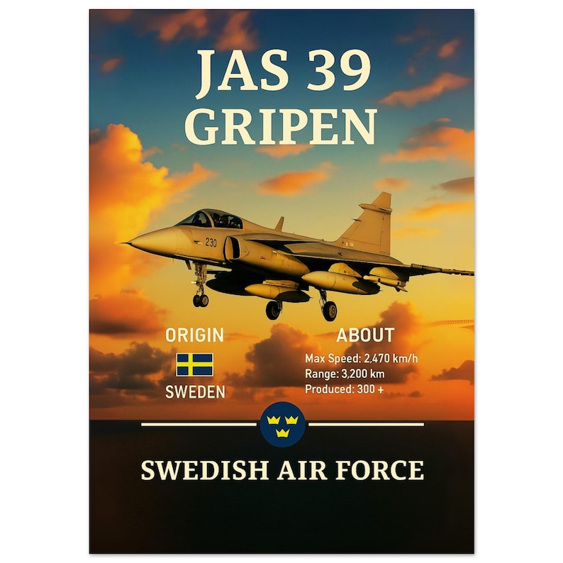 JAS 39 Gripen Poster | Swedish Fighter Jet Wall Art | Military Aviation ...