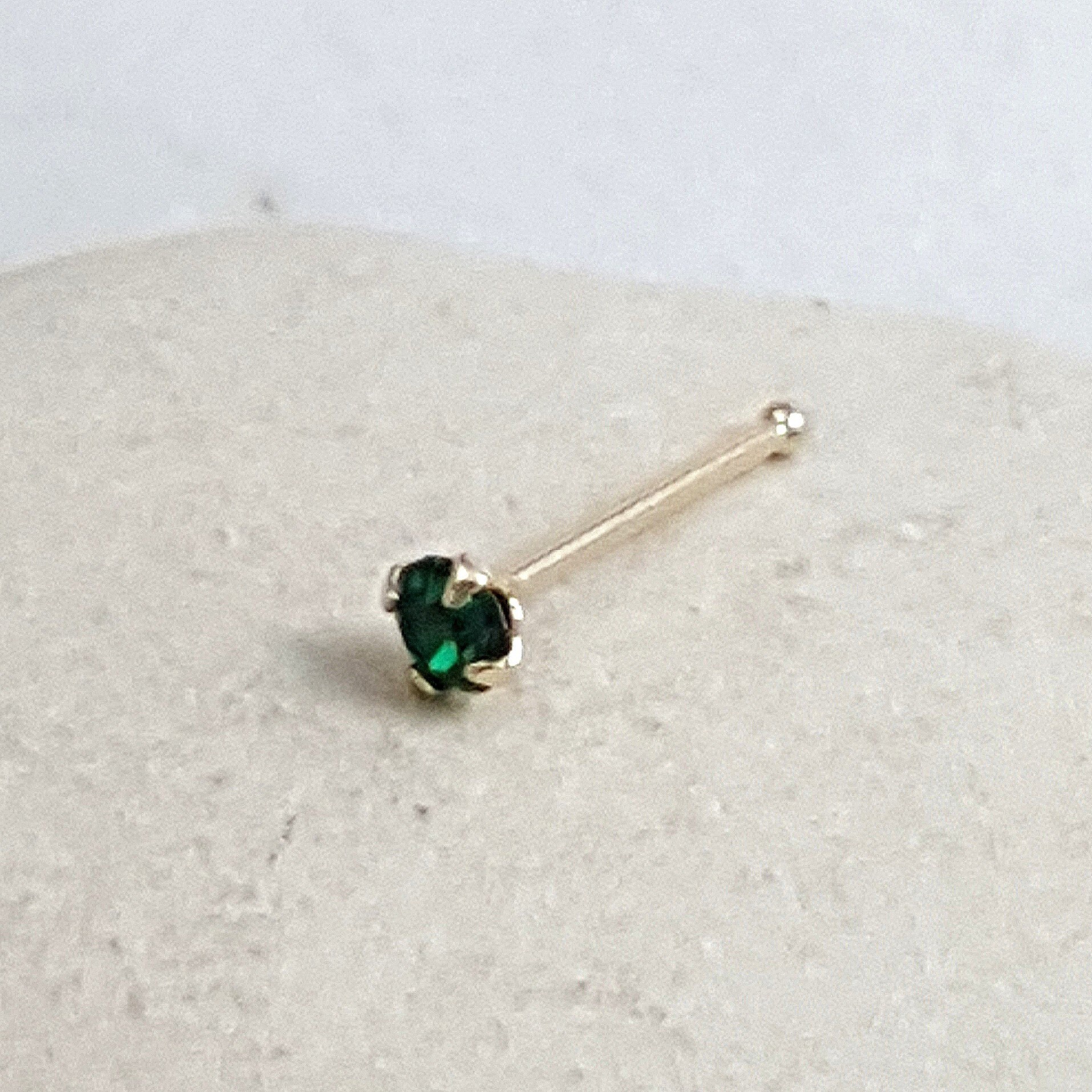 Tiny 9k Emerald Nose Stud. Solid 9k Gold Nose Stud. Bone End - Etsy