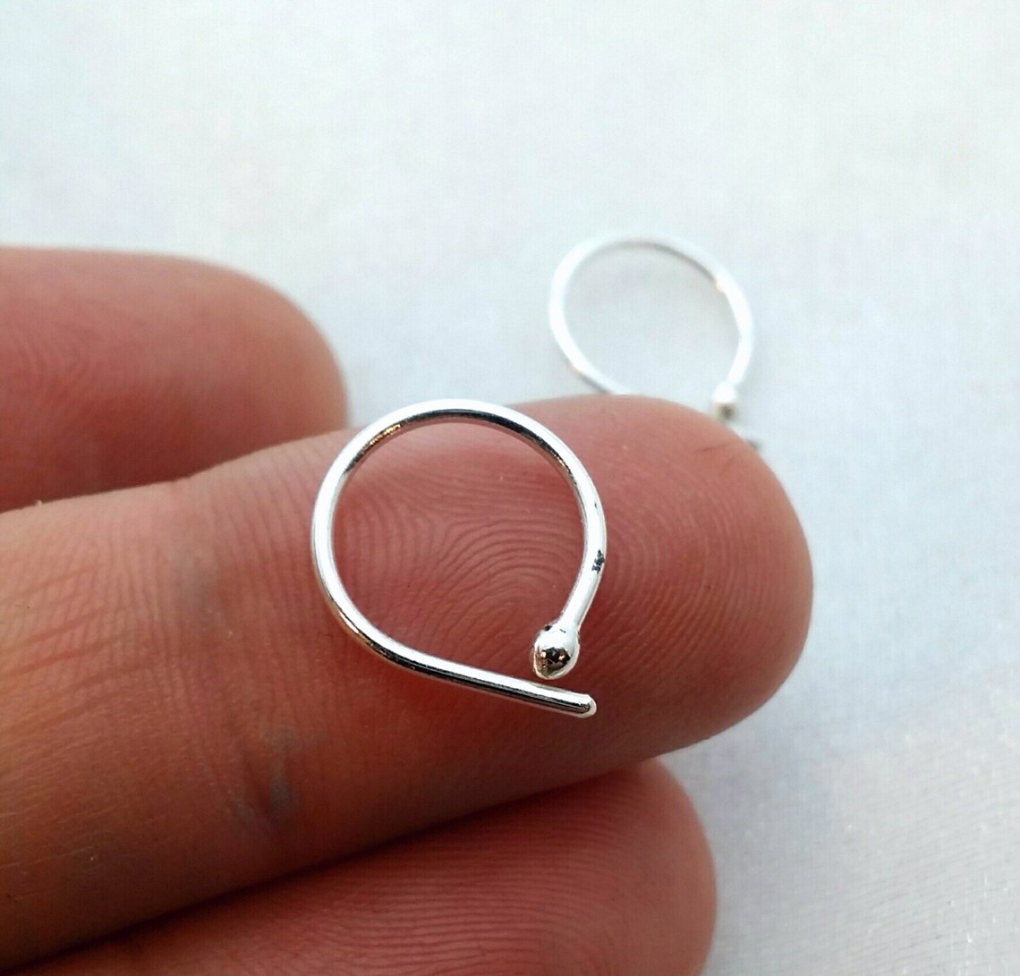 Fine Silver Sleeper Hoop Earrings: Tiny Bud, Second Piercing (10mm) - Etsy