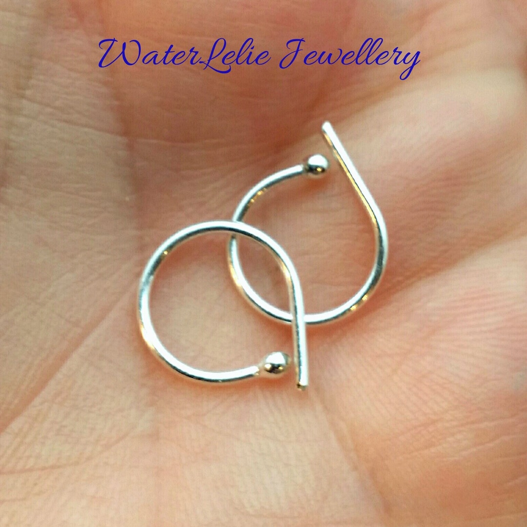 Fine Silver Sleeper Hoop Earrings: Tiny Bud, Second Piercing (10mm) - Etsy
