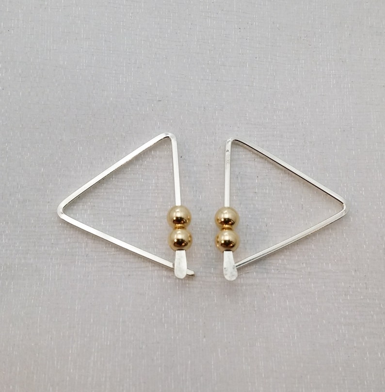 Triangle Silver Hoops. Triangle Earrings Gold Beads. Simple Modern Wire ...