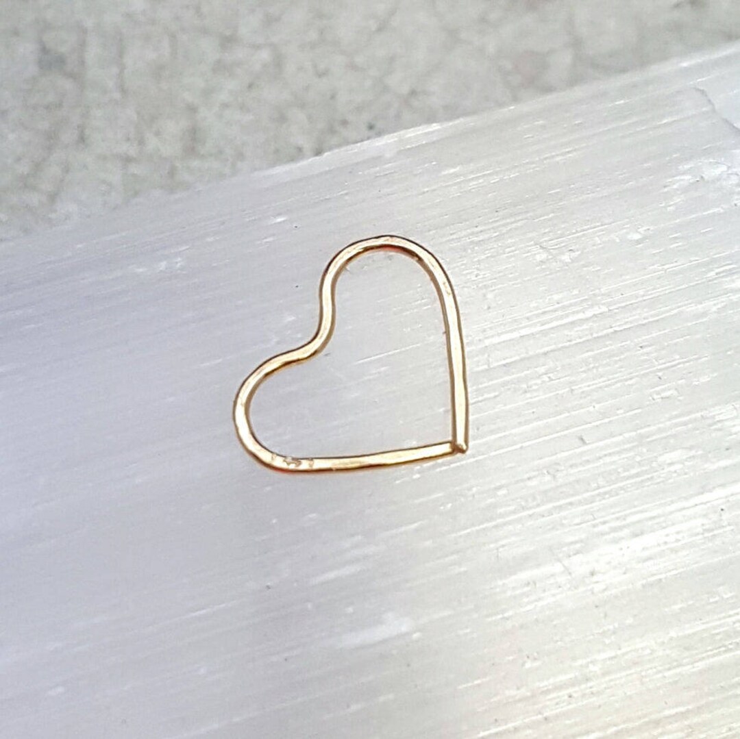 Tiny Solid Gold Heart Hoop. 18k Gold Hoop. Platinum Cartilage Hoop ...