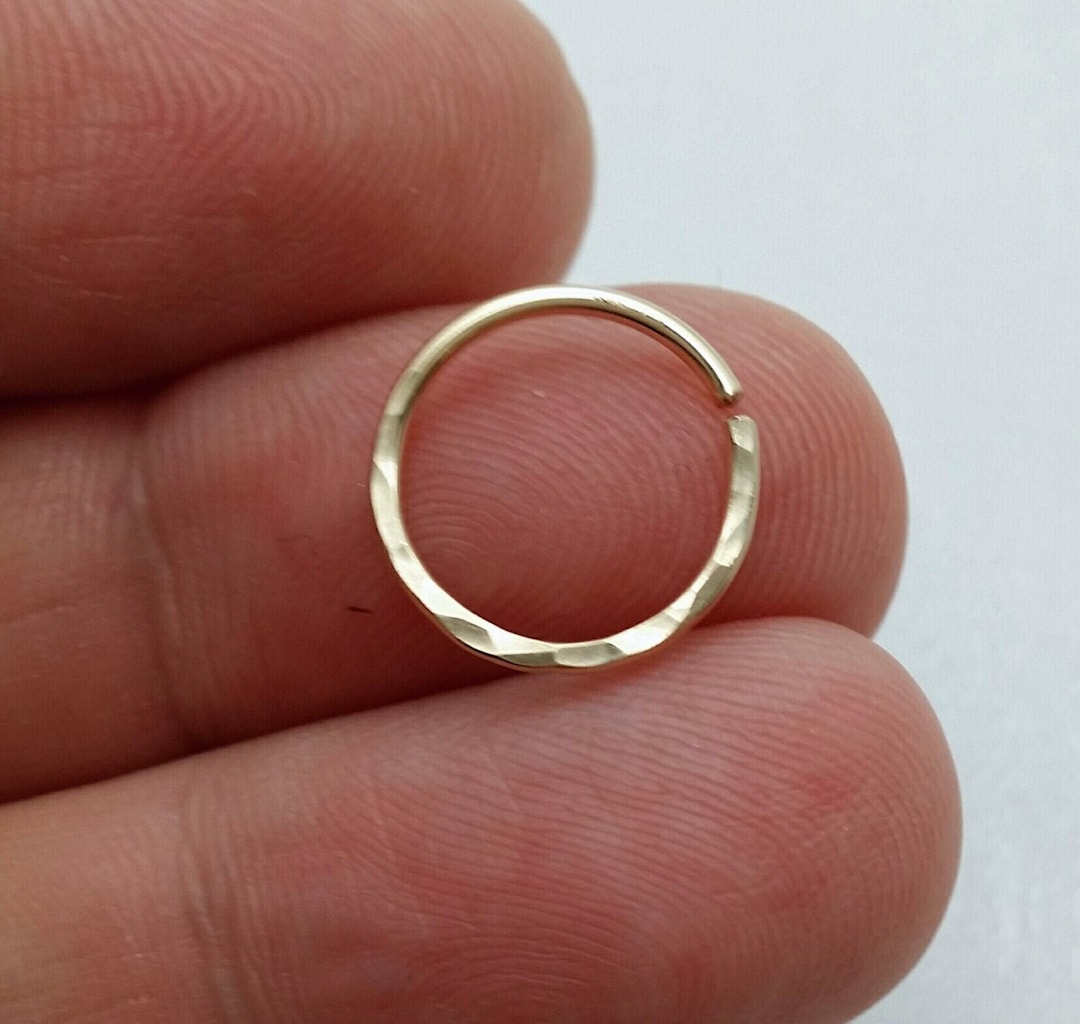 20g 22g Hammered Septum Ring, Solid Gold Nose Ring, Septum Jewelry ...