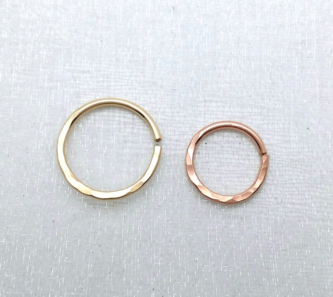 20g 22g Hammered Septum Ring Solid Gold Nose Ring Septum | Etsy