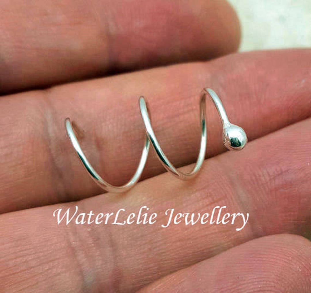 18g Silver Triple Piercing Hoop. Three Hole Earring. Triple Hole Spiral ...