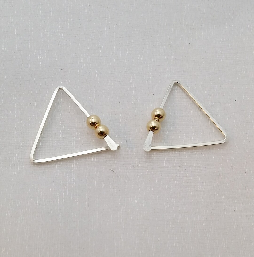 Triangle Silver Hoops. Triangle Earrings Gold Beads. Simple Modern Wire ...