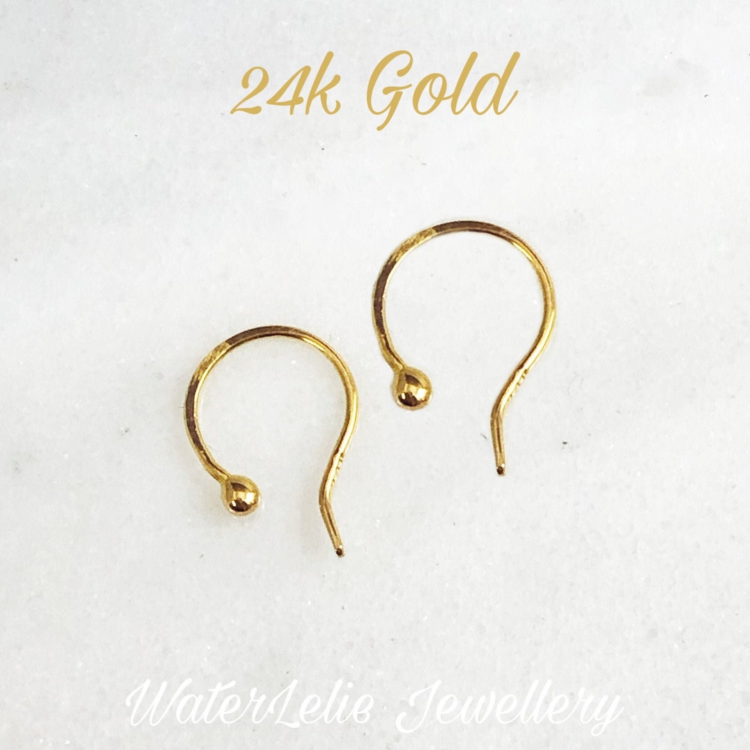 24K Gold Earrings. Solid 24k Gold Earrings. Ball Earrings. Minimalist ...