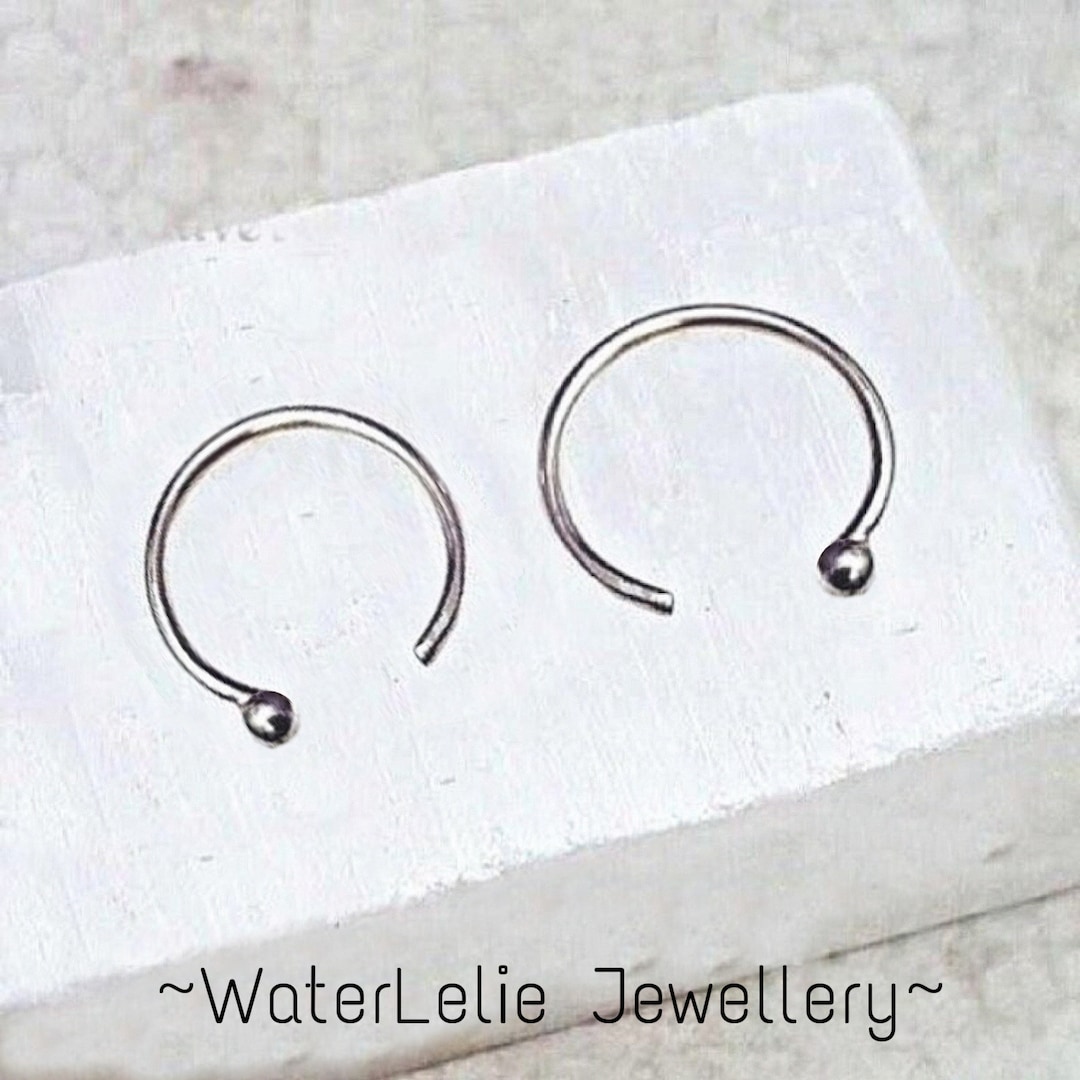 Pure Silver Hoop. Bud Nose Ring. Tiny Silver Hoop. Reverse Nose Hoop ...