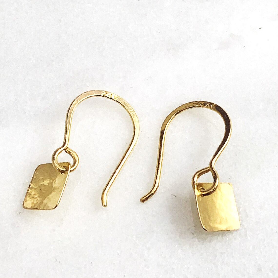24K Gold Earrings. Solid 24k Gold. Forged 24k Solid Gold Tiny - Etsy
