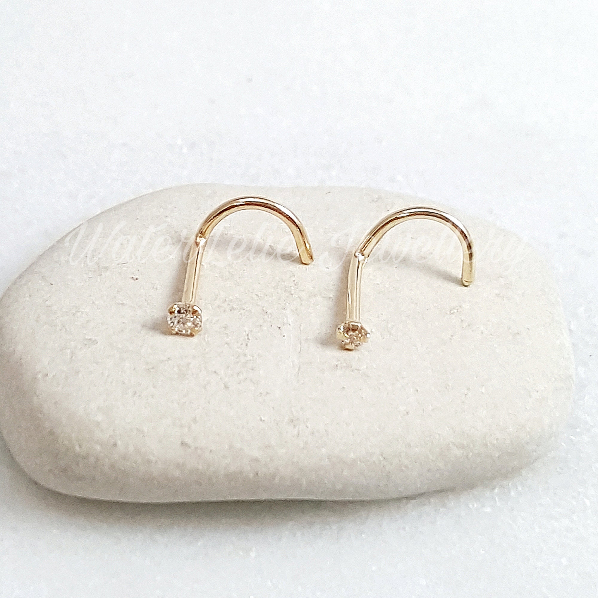 Genuine Diamond Nose Stud. Solid 14k Gold Nose Stud. Screw End | Etsy