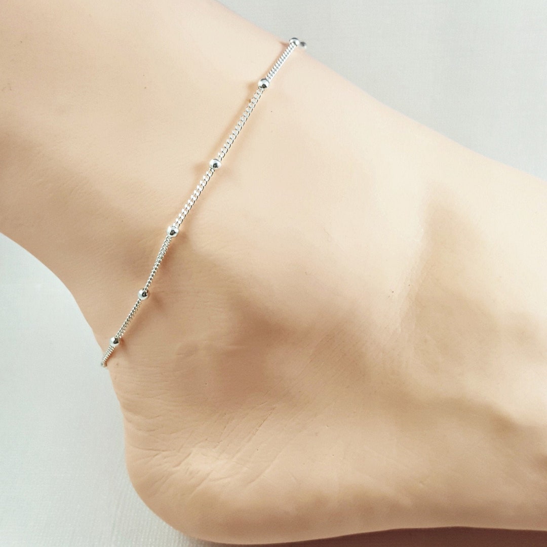 Sterling Silver Anklet. Sterling Satellite Chain. Minimalist Jewelry ...