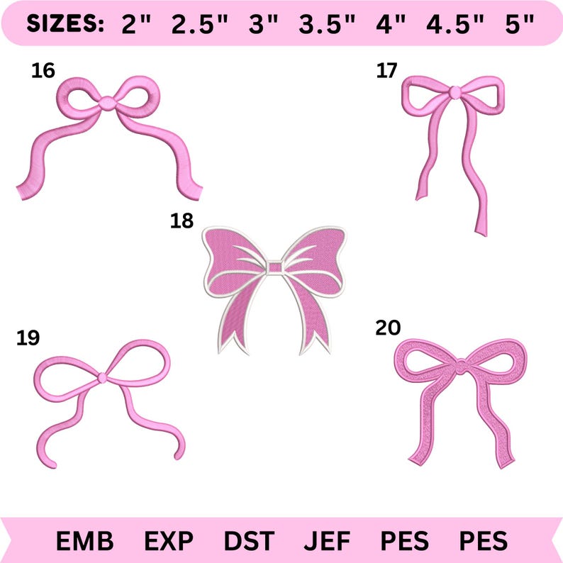 20 Mini Bows Machine Embroidery Design Bundle, Coquette Pink Ribbon Set ...