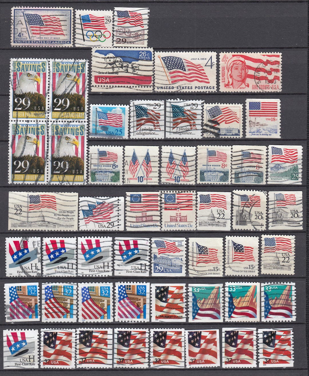 USA 50 Used Different Stamps With Flags. Various Perforations. - Etsy