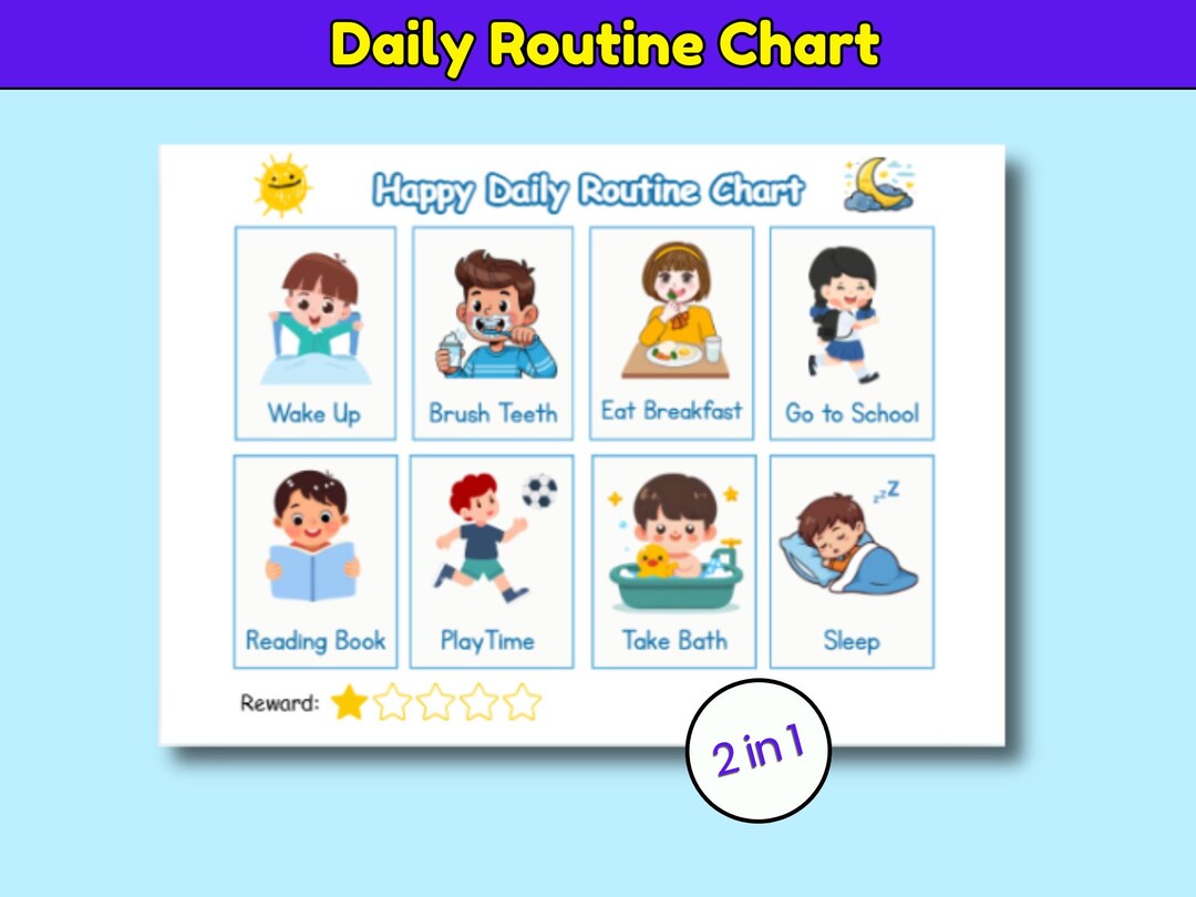 Daily Routine Chart for Kids Printable, Visual Schedule for Toddlers ...