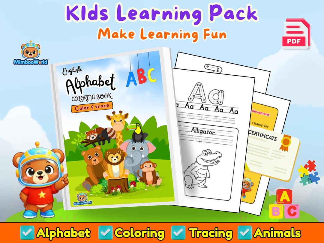 ABC Alphabet Tracing & Animal Coloring Workbook | Preschool Handwriting ...