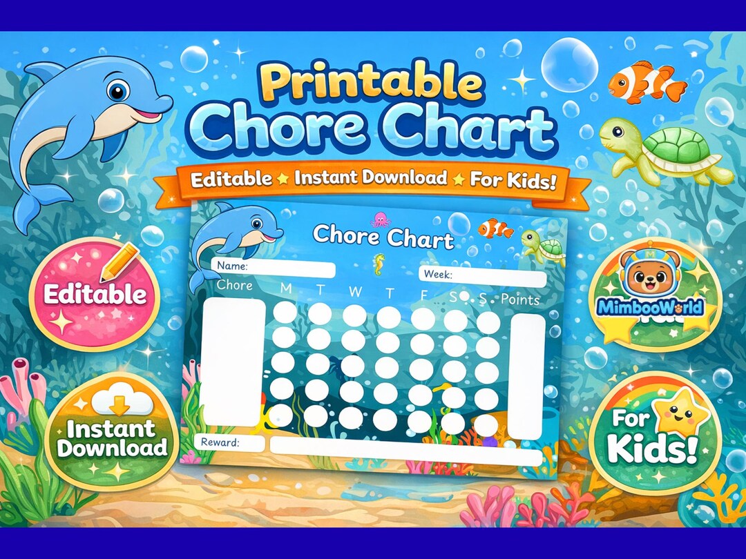 Editable Ocean Chore Chart for Kids | Underwater Responsibility Board ...