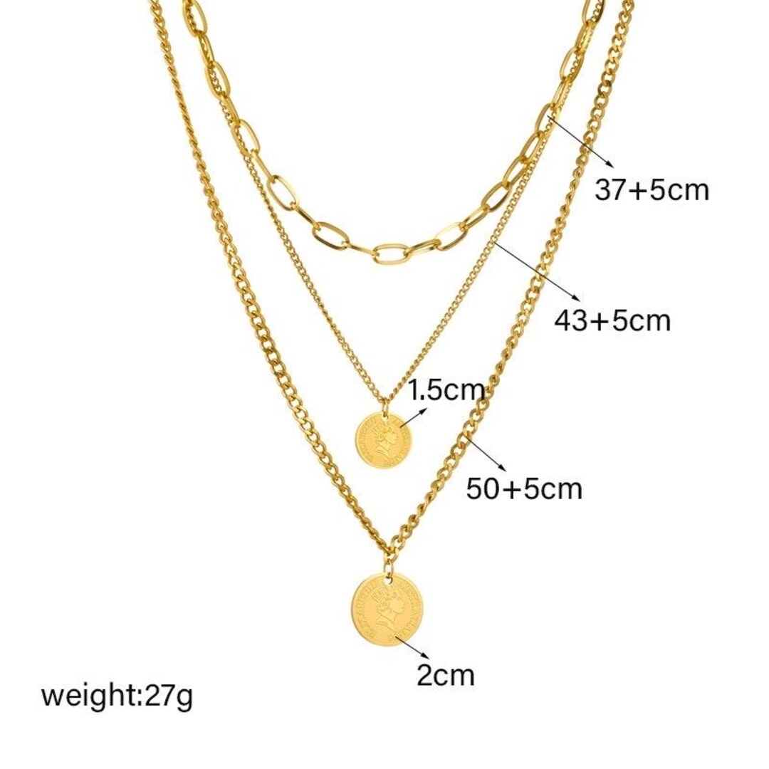 Triple Layered Coin Pendant Necklace: Stainless Steel Retro Charm - Etsy