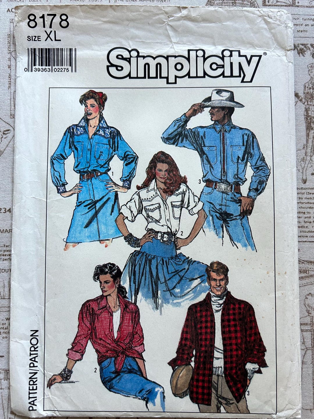 Vintage Western Shirt Pattern - Simplicity 8178 (uncut) Unisex Size XL ...