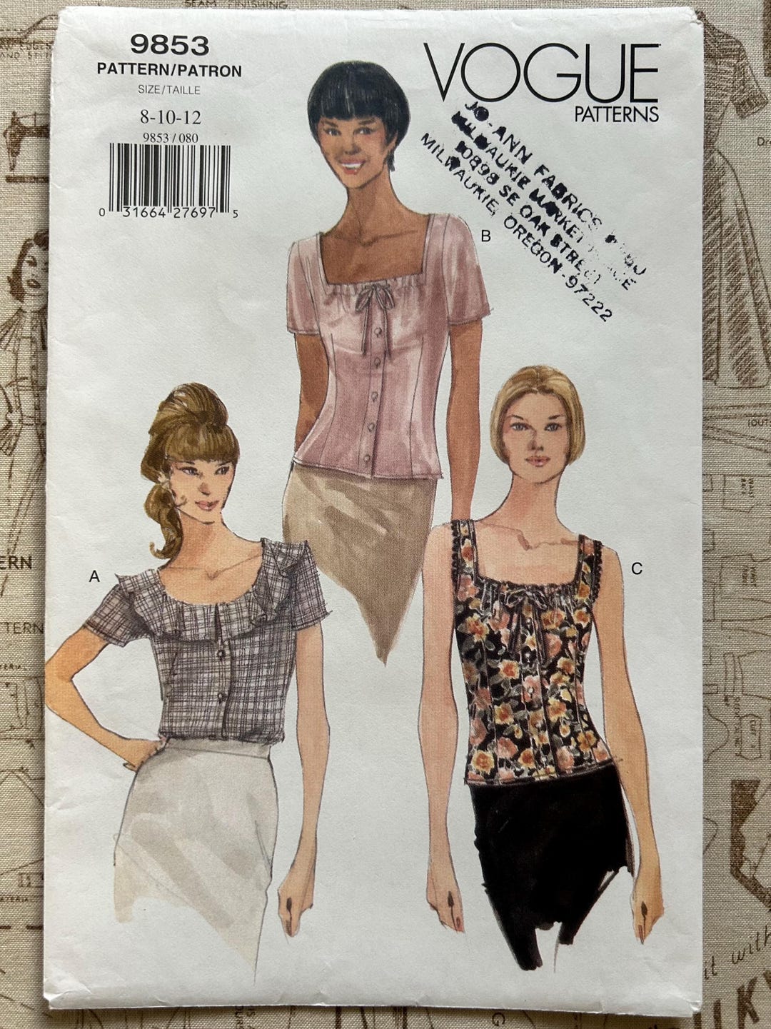 Vintage 1990s Vogue Blouse - Vogue Sewing Pattern #9853 (uncut) Size 8 ...