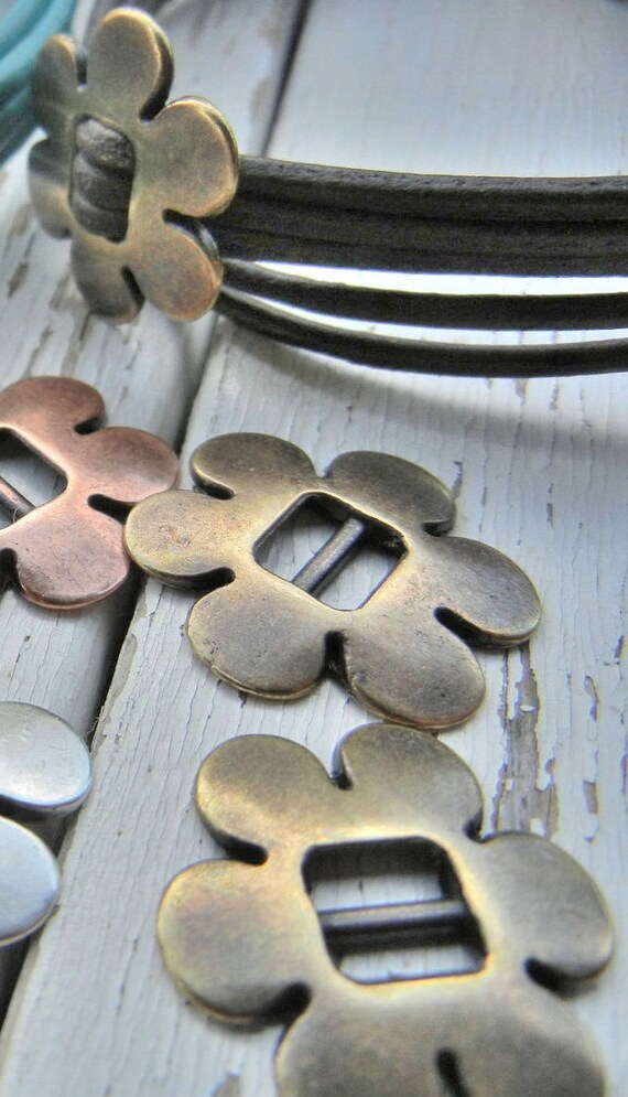 Items similar to Antique BRASS Colored Flower Sliders - 3 pack - Flat ...