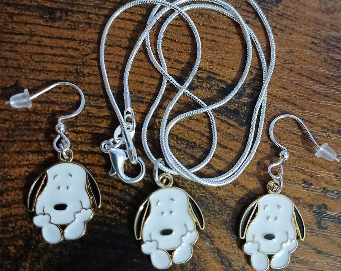 Snoopy From Charlie Brown Hook-style Earrings and Necklace Set - Etsy