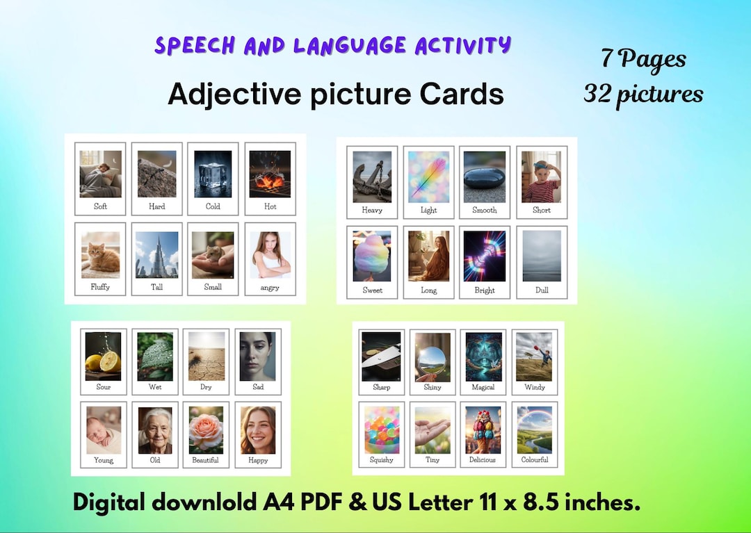 Adjective Picture Cards/ Speech Therapy Flashcards/ Opposites ...