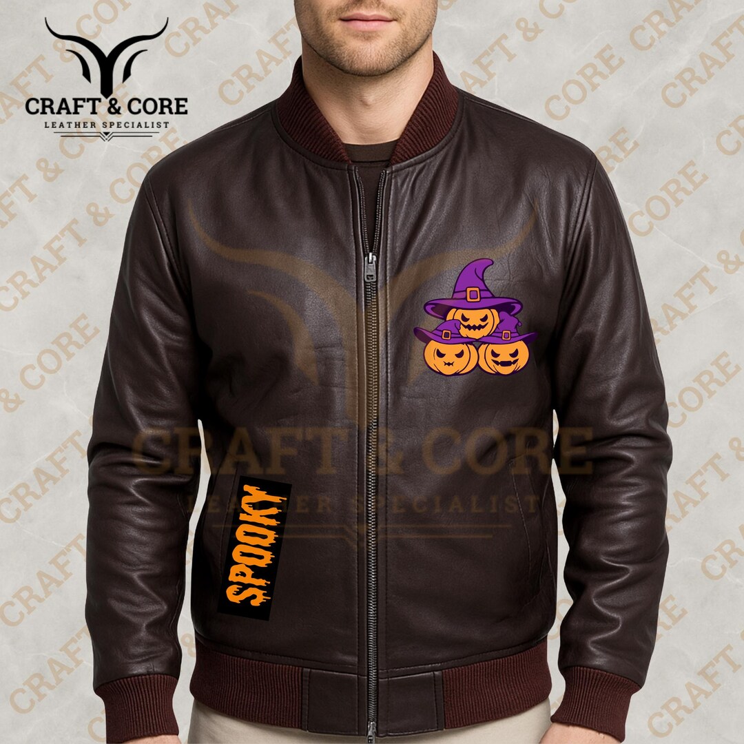 Halloween Jacket | Halloween Brown Leather Jacket | Custom Embroidered ...