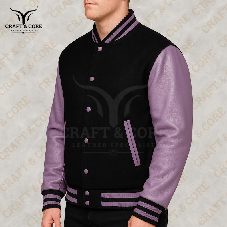 Handmade Purple and Black Varsity Jacket | Mens Letterman Streetwear ...