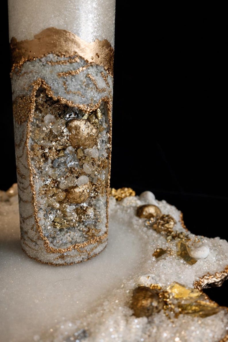 Set of 3 Gold Crystal Pillar Candles | Luxury Geode Decor - Etsy