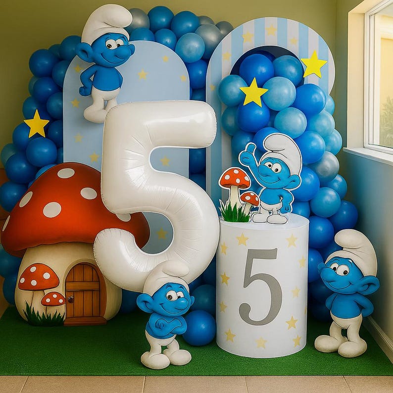 Smurfs 4th Birthday Balloon Garland – Cartoon Arch Kit | Kids Party ...