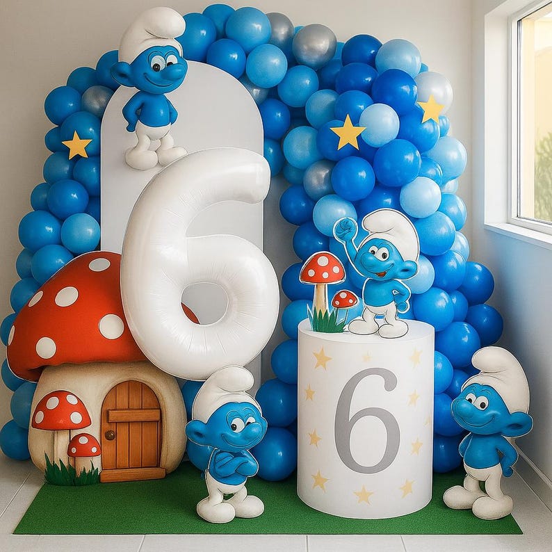 Smurfs 4th Birthday Balloon Garland – Cartoon Arch Kit | Kids Party ...