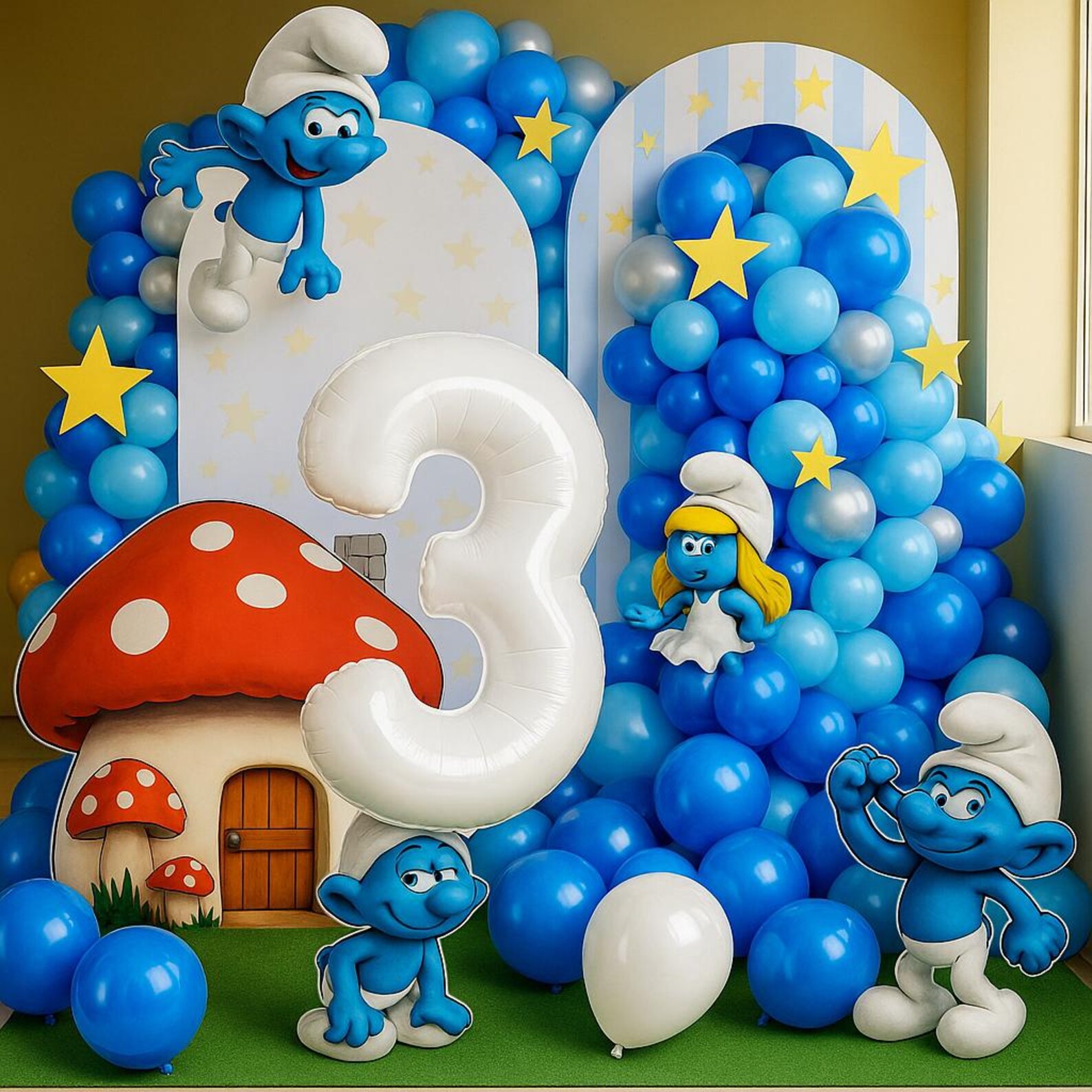 Smurfs 4th Birthday Balloon Garland – Cartoon Arch Kit | Kids Party ...