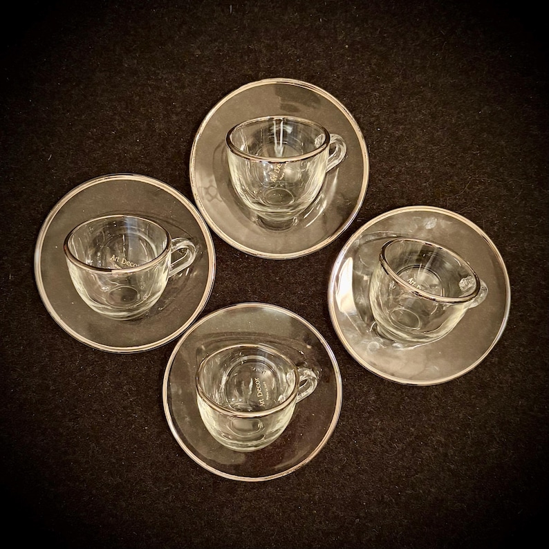 Vintage Deco Glass Cups & Saucers, Set of 4 | Never Used, Made in Italy ...
