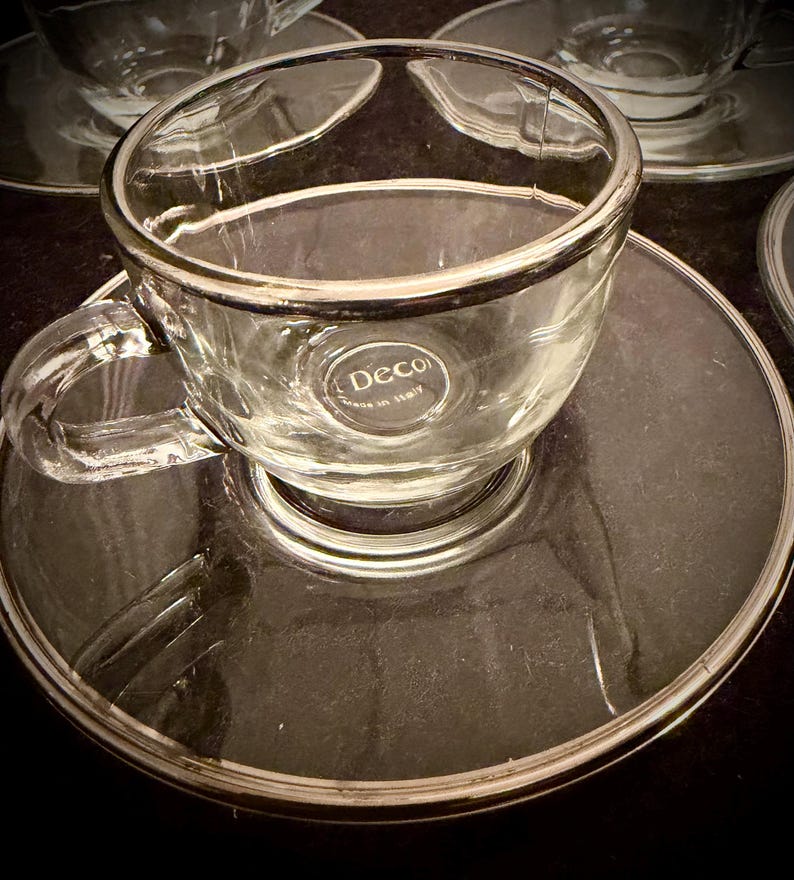 Vintage Deco Glass Cups & Saucers, Set of 4 | Never Used, Made in Italy ...