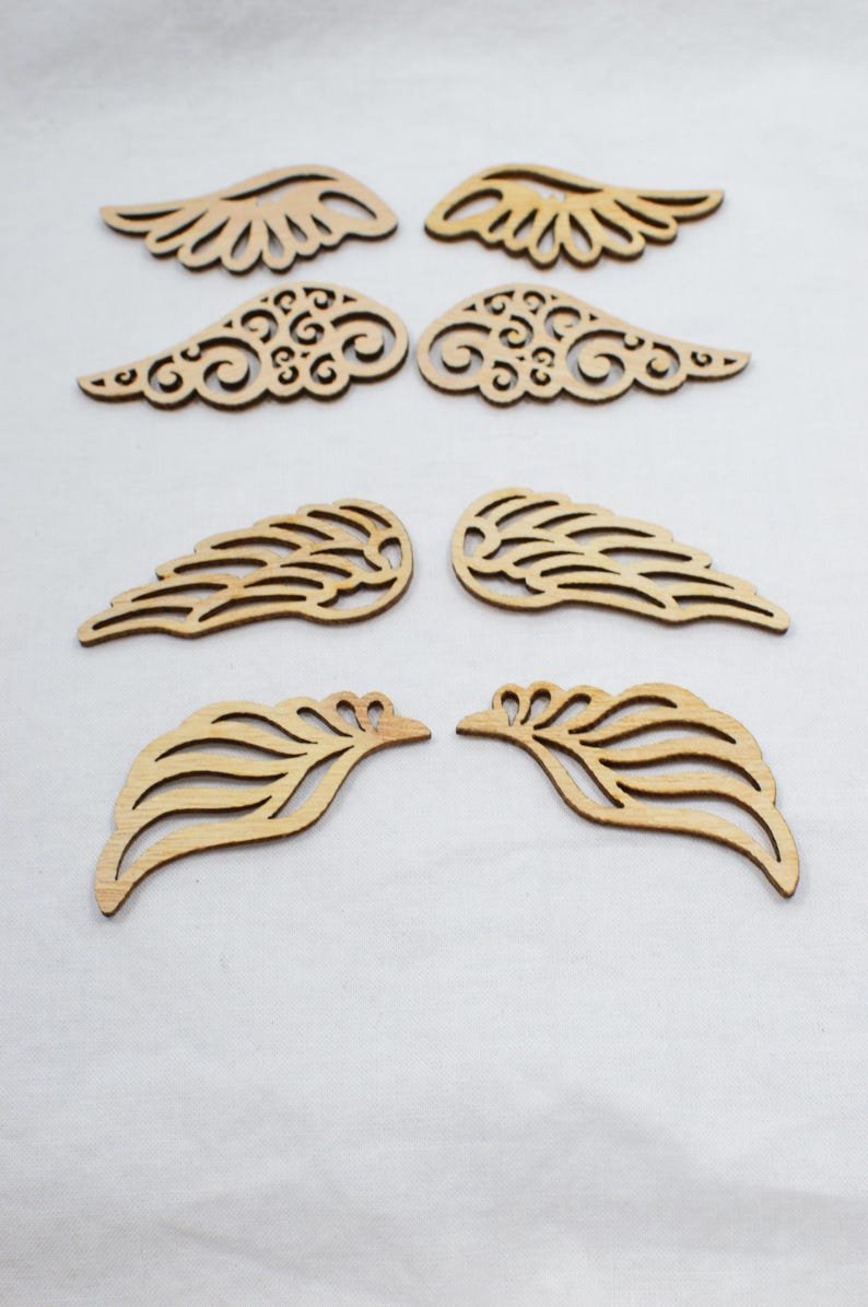 Handcrafted Wooden Angel Wings – 4 Pairs, 8 Wings Total - 2 Sizes ...