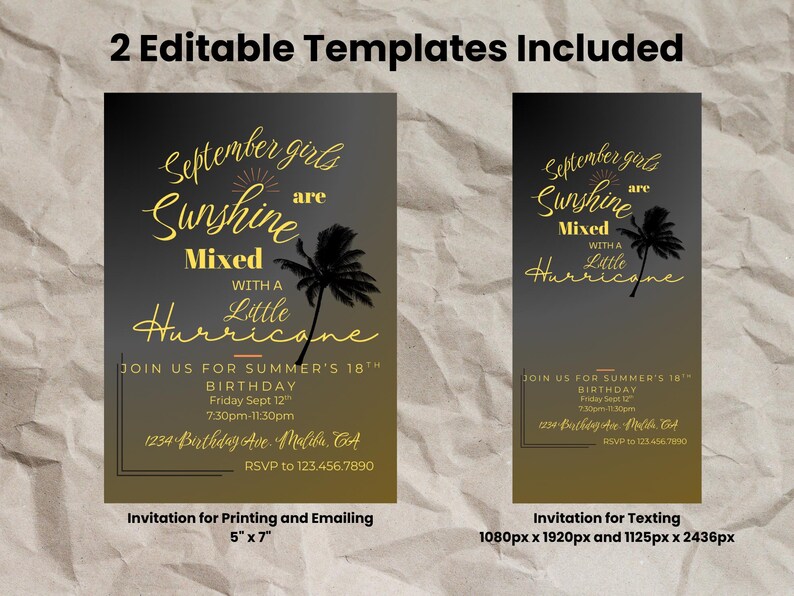 Editable 18th Birthday Invitation | Sunshine & Hurricane Digital Invite ...