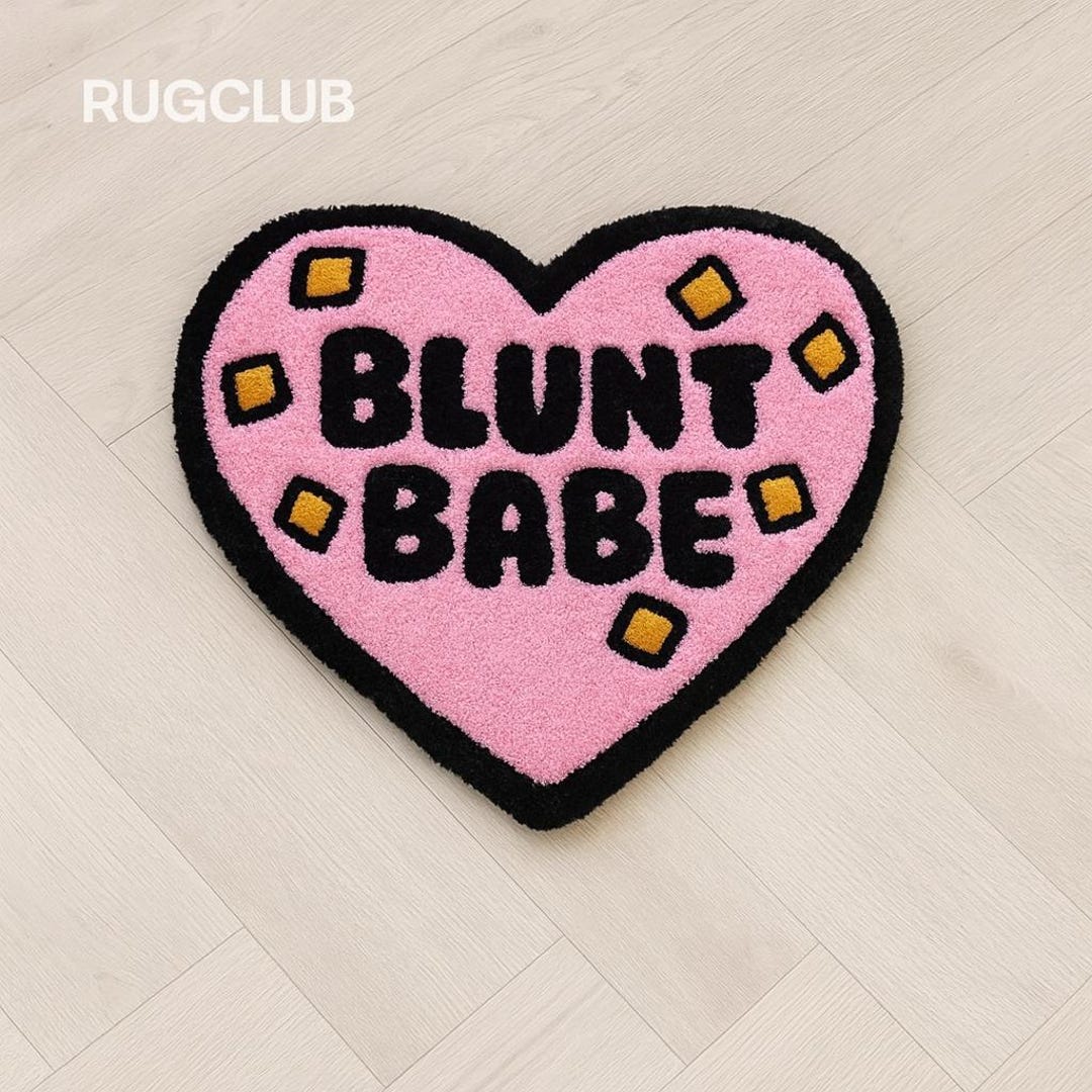 Pink Heart Outline Rug – Artistic Black & White Tufted Carpet ...