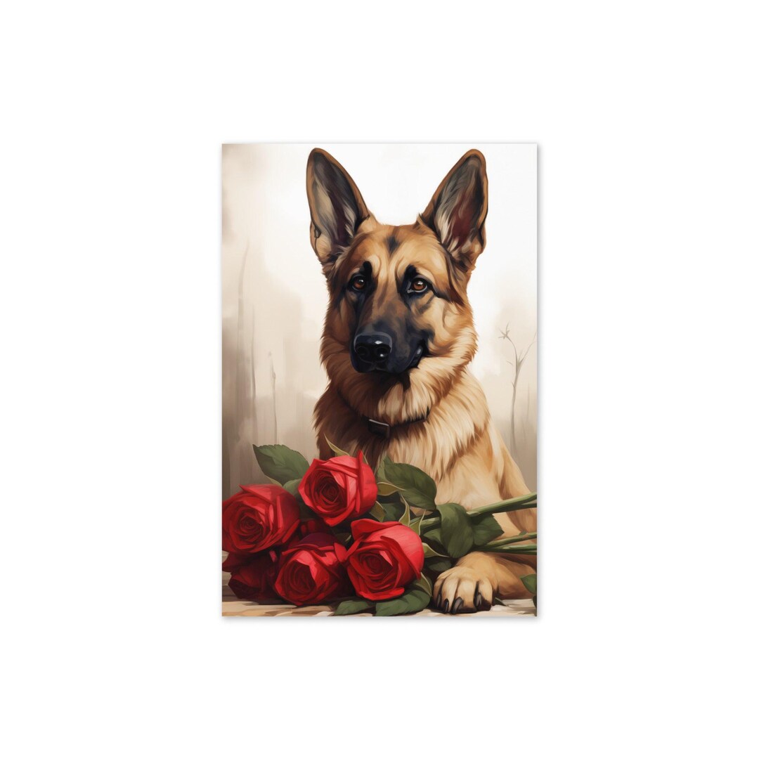 German Shepherd Valentines Day With Roses Greeting Card - Etsy