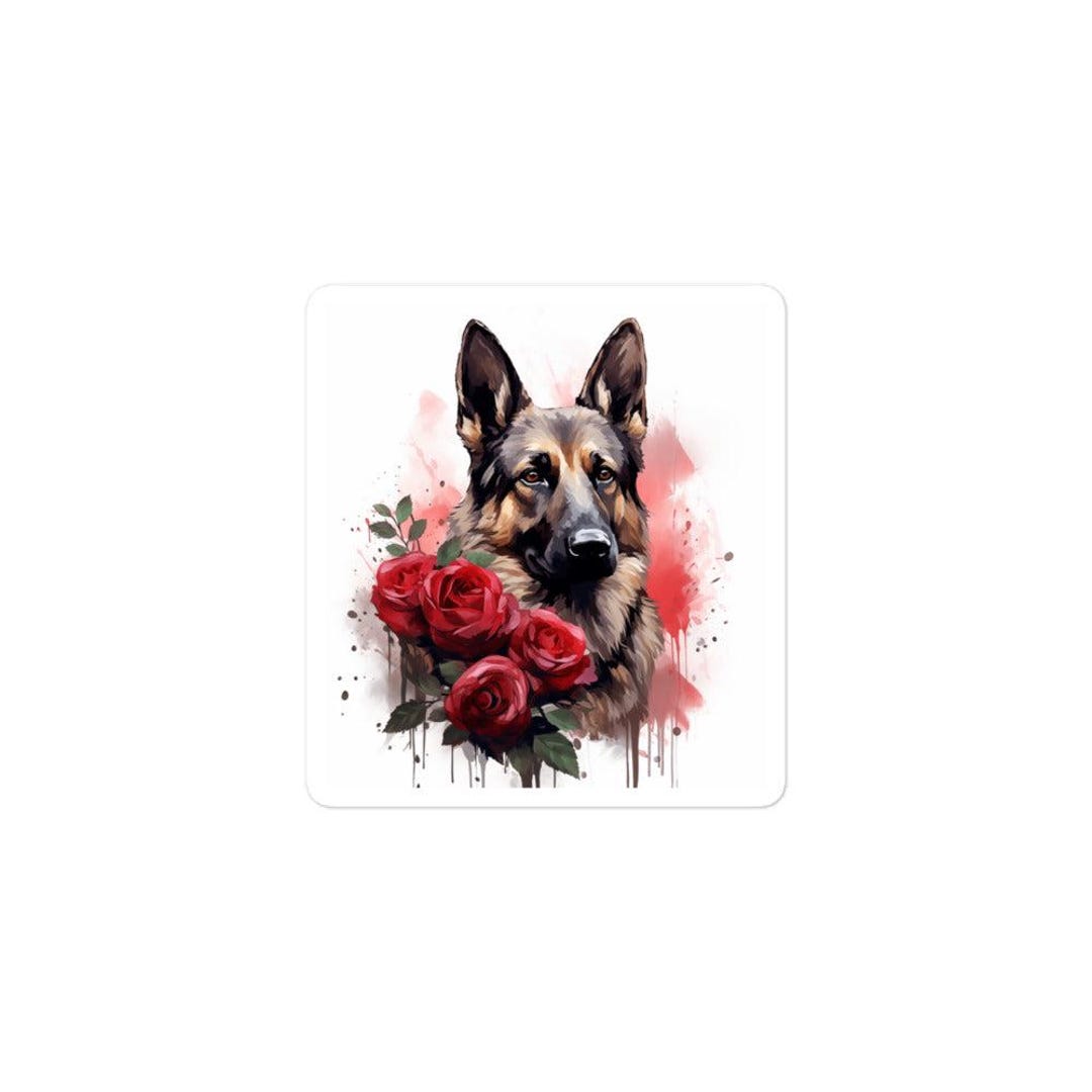 German Shepherd With Roses Bubble-free Stickers - Etsy