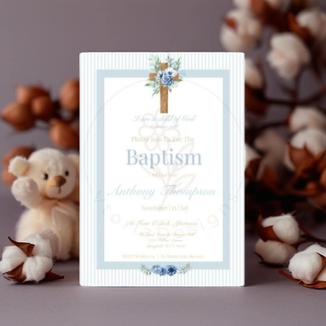 Digital Baptism Invitation Template | Editable Christening Card ...