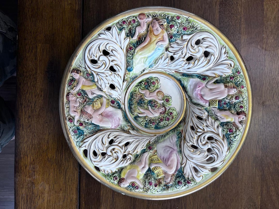 Vintage Italian Capodimonte Style Wall Plate: Hand-painted Cherubs ...