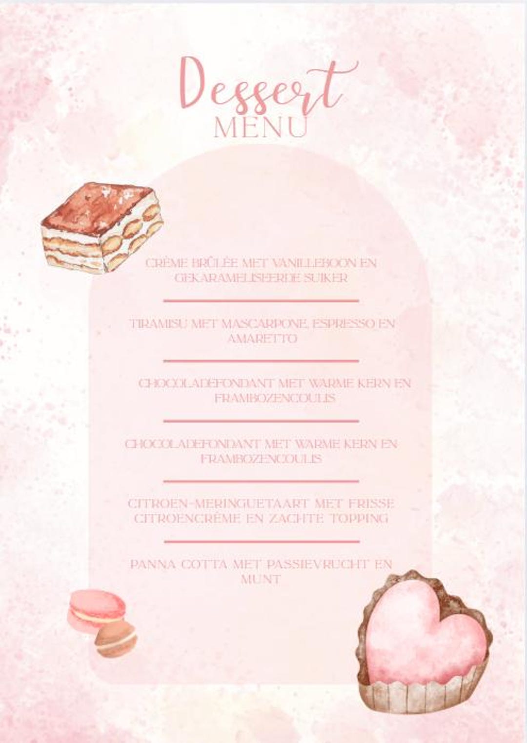 Dessert Menu Template | Editable Wedding Dessert Menu | Printable ...