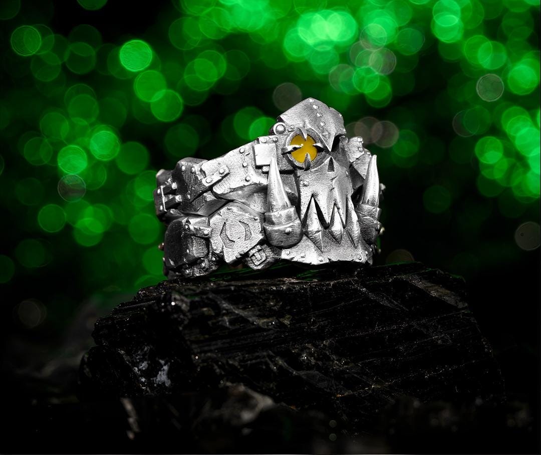 Warhammer 40K Merchandise, Ork Hairy Wedding Ring Set, 925 Silver ...