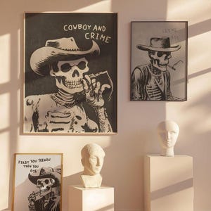 Vintage Cowboy Skeleton Art Print: Rustic Western Halloween Decor (PDF ...