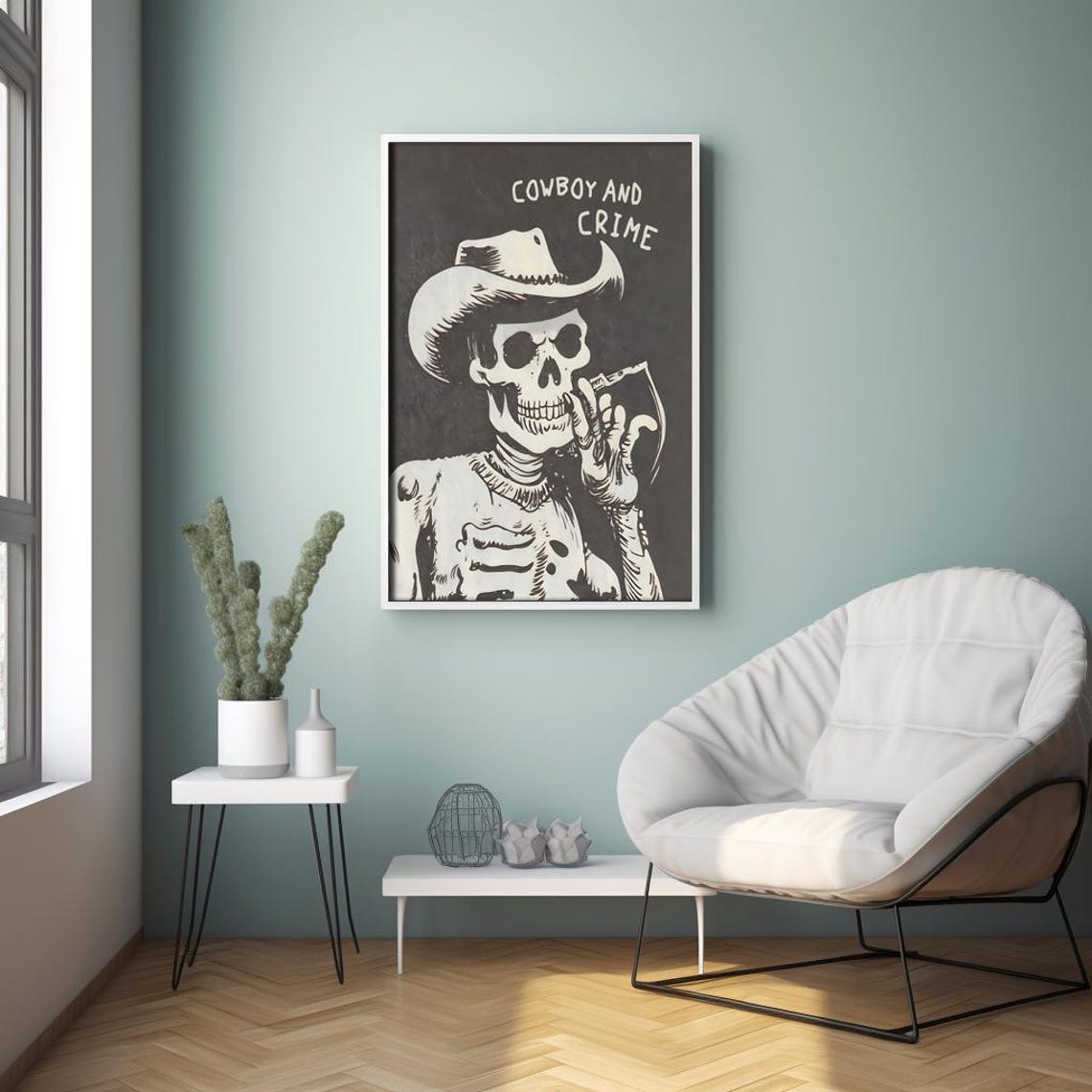 Vintage Cowboy Skeleton Art Print: Rustic Western Halloween Decor (PDF ...