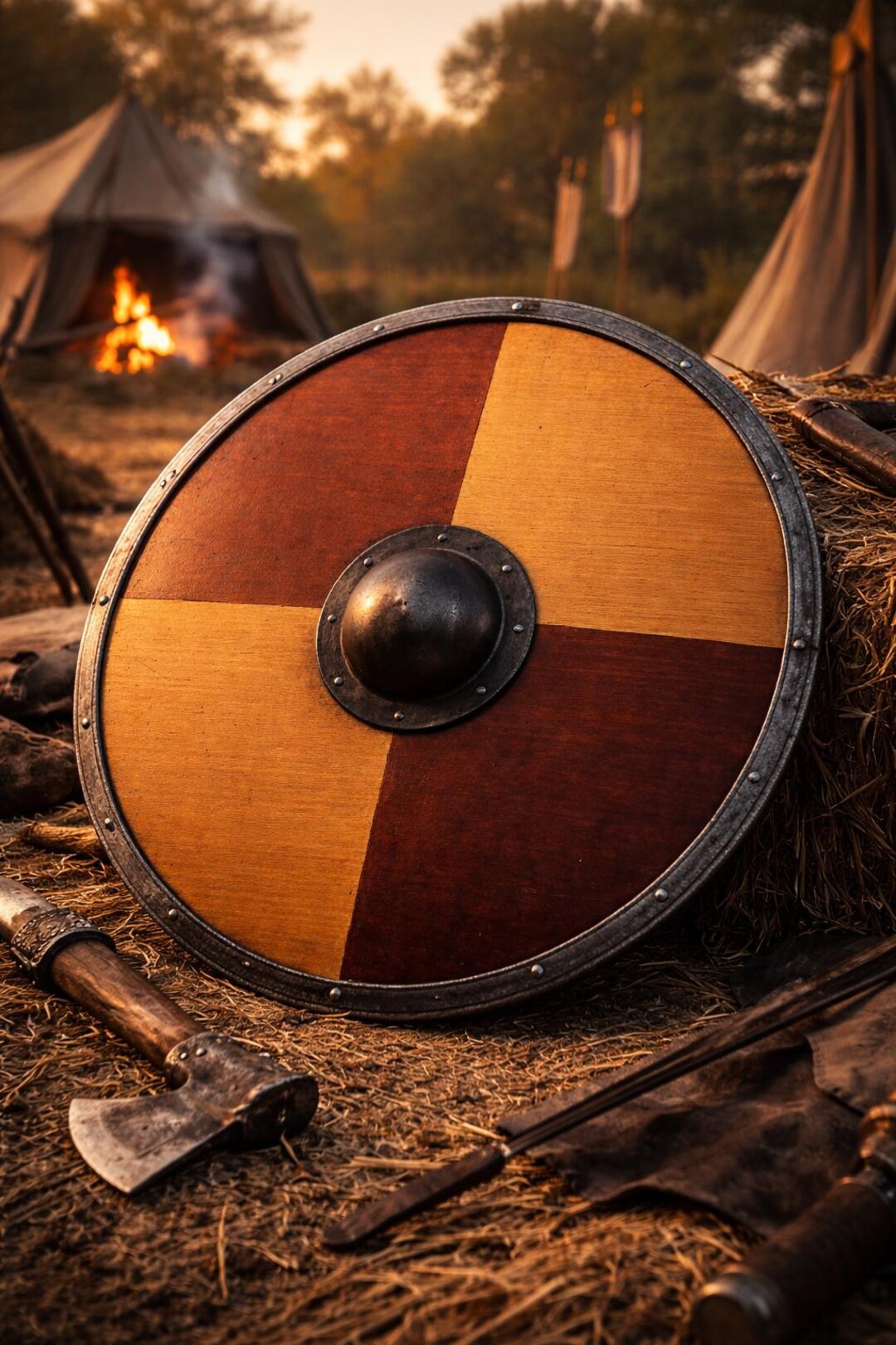 Hand-painted Medieval Viking Shield: Red & Yellow Steel Boss - LARP ...