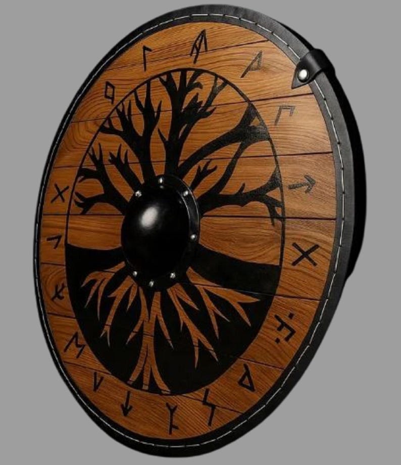 Hand-painted Tree of Life Viking Shield: Steel Boss, Leather Strap - Etsy